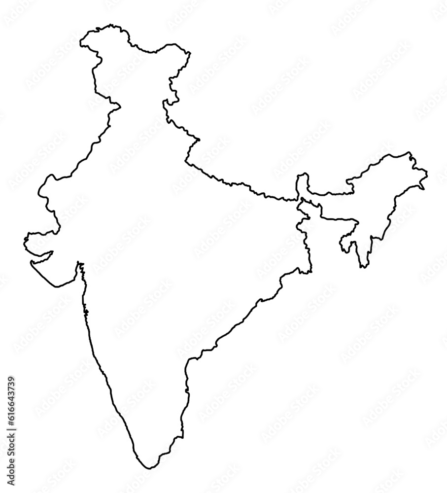 Vektor Stok India map of black contour curves of vector illustration ...