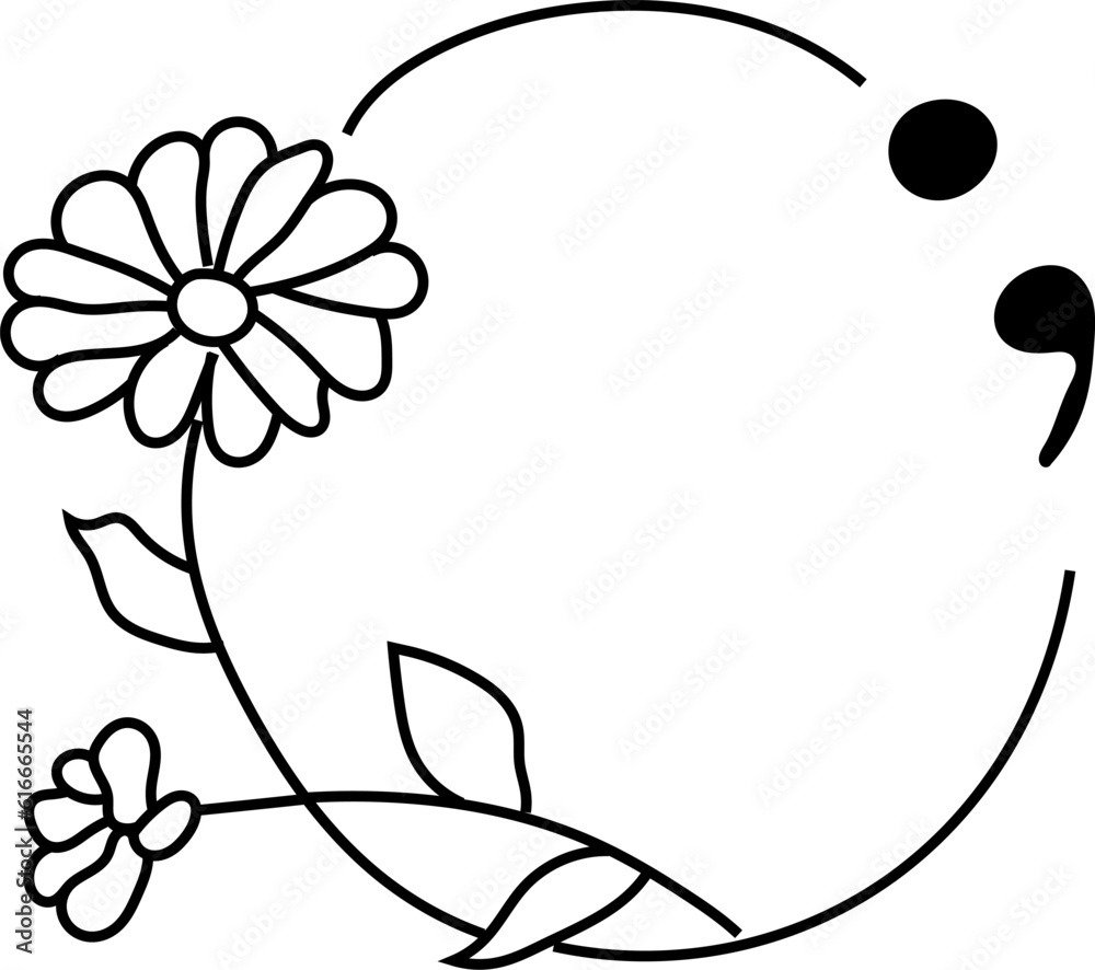 Semi Colon Flower tattoo. A flower, leaves and a semi colon in a circle ...