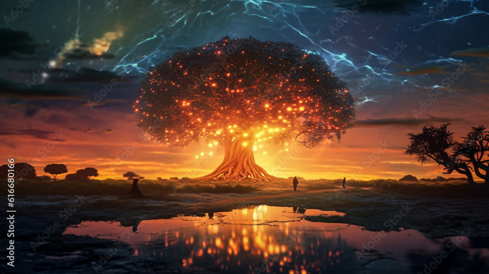 Yggdrasil The Glowing Tree of Life. olorful Sacred World Tree Of Norse ...