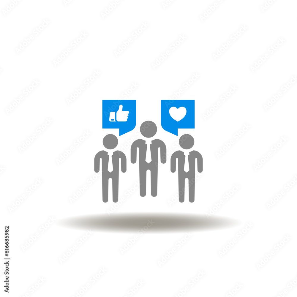 Vector illustration of businessman team and specch bubbles wth like and ...