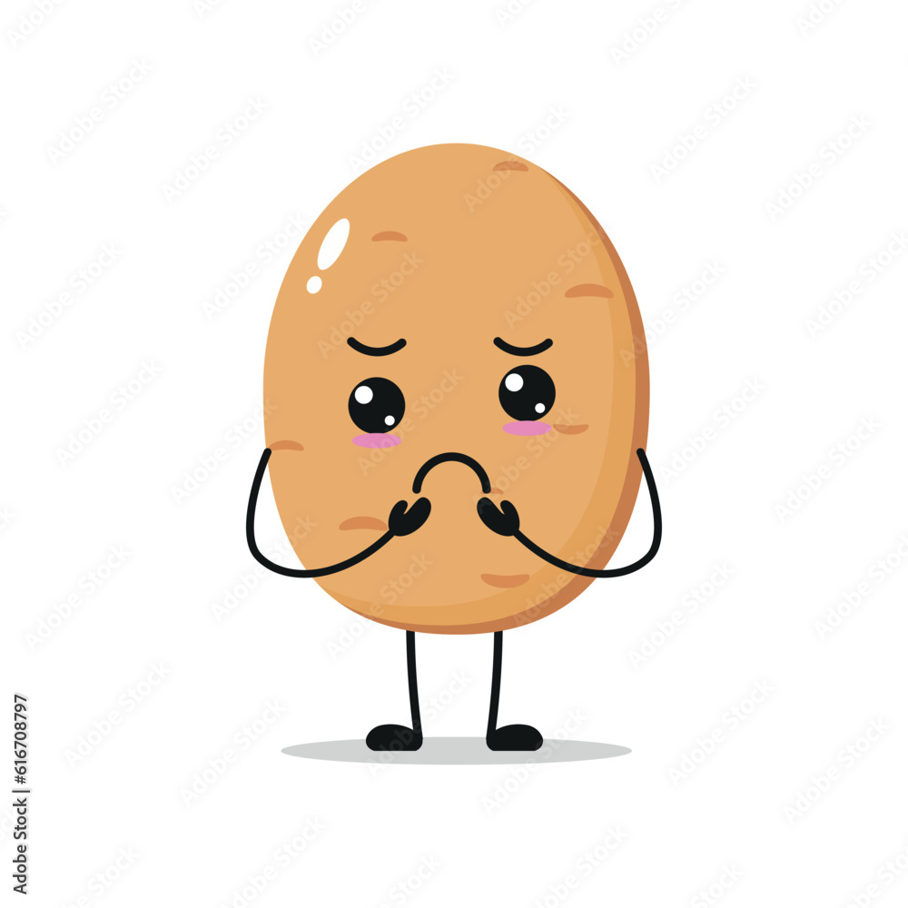 Cute gloomy potato character. Funny sad potato cartoon emoticon in flat ...