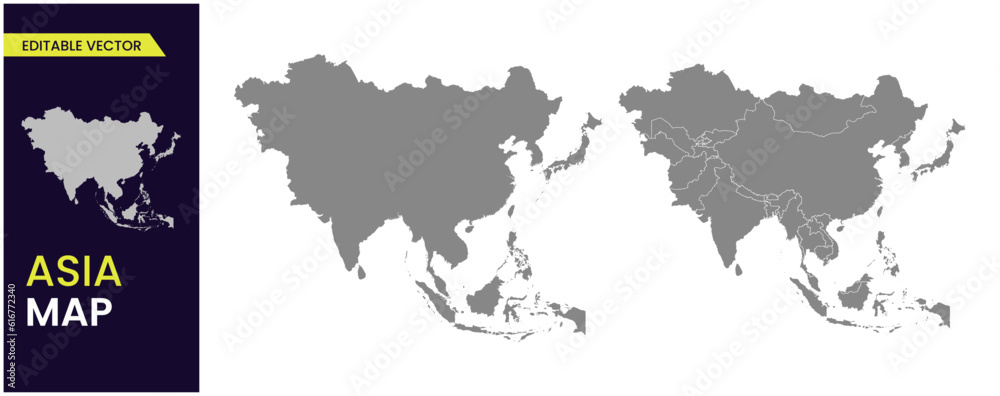 Asia map High Detailed Grey Map of Asia. Vector. Stock Vector | Adobe Stock