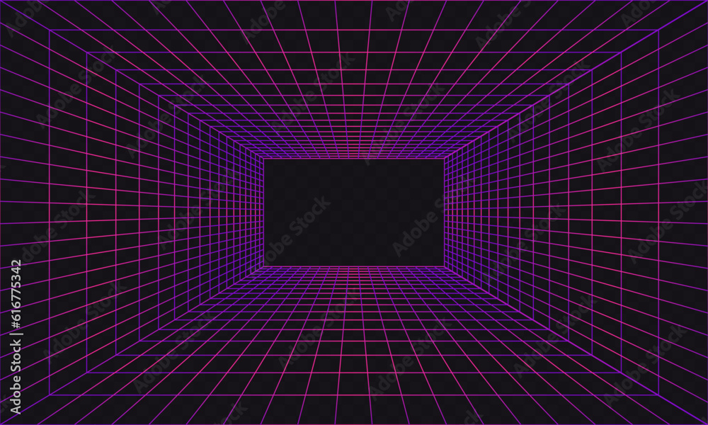 3d wireframe grid room, one-point perspective, vector illustration ...