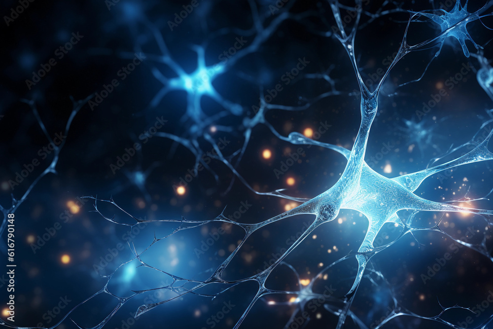 Neuron connection generated with AI. 3d microscopic render. 3d image ...