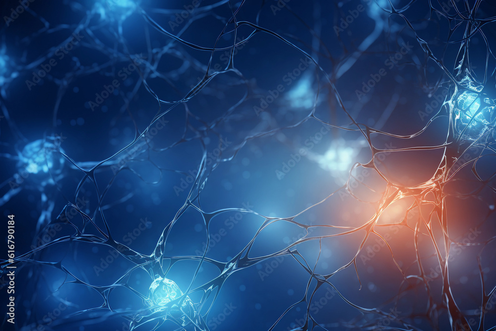 Neuron connection generated with AI. 3d microscopic render. 3d image ...
