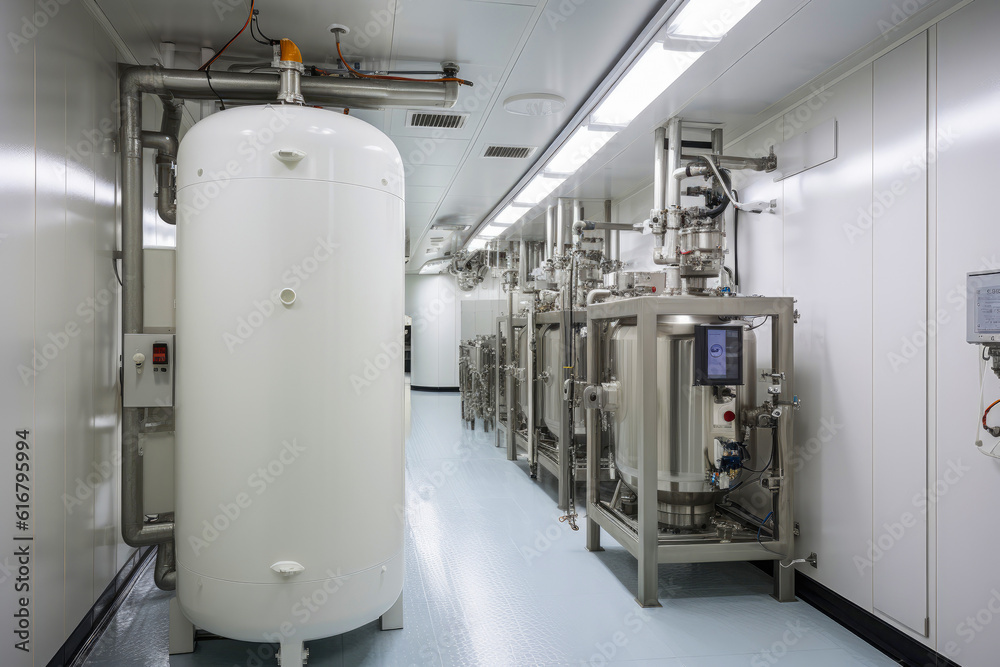 Biobanking storage room with cryogenic tanks and equipment for ...