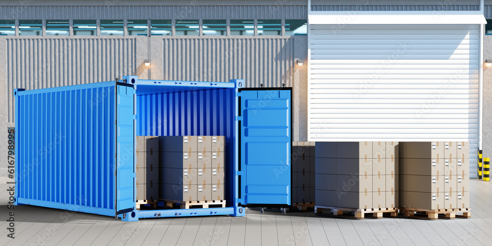 Sea container with boxes. Preparing parcels for shipping. Container ...