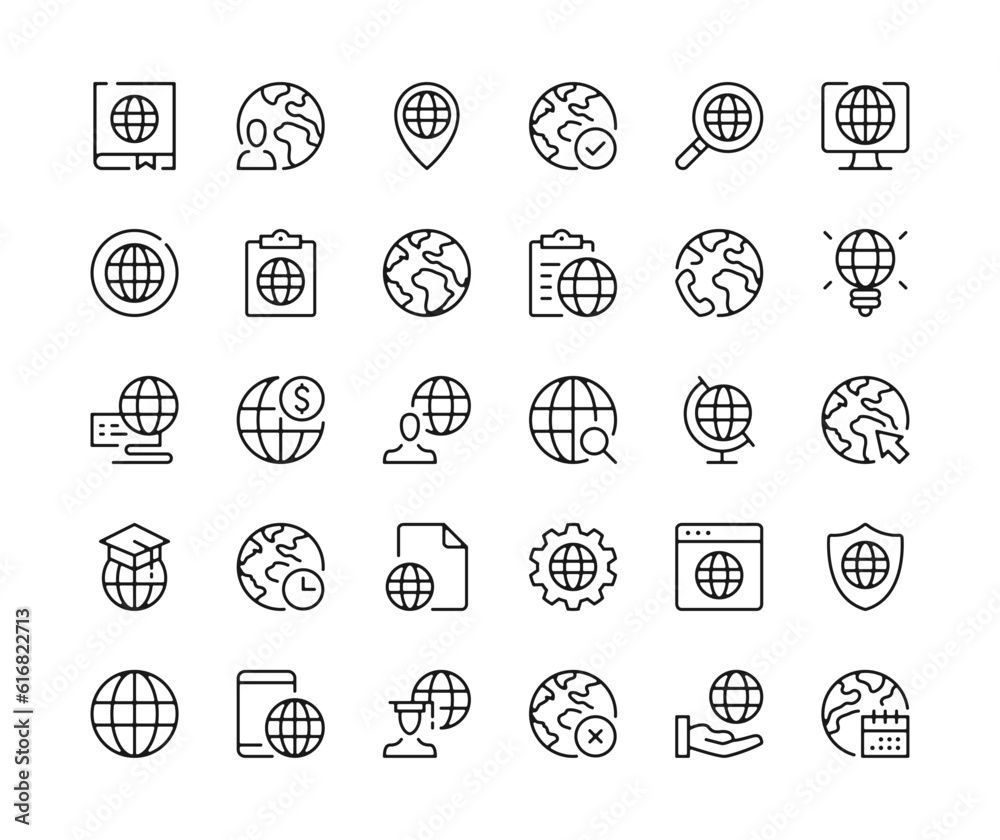Vetor Globe icons. Vector line icons set. World, planet Earth, international, global concepts ...