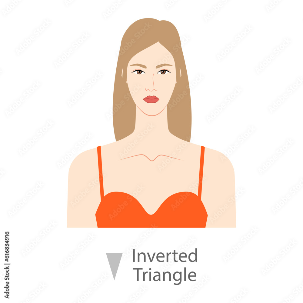 Women face inverted triangle shape type with text diagram. Female ...