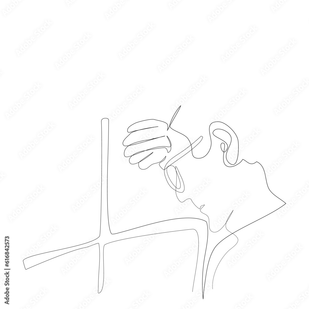 Upper half of a middle-aged man was crouching on the back of his hand ...