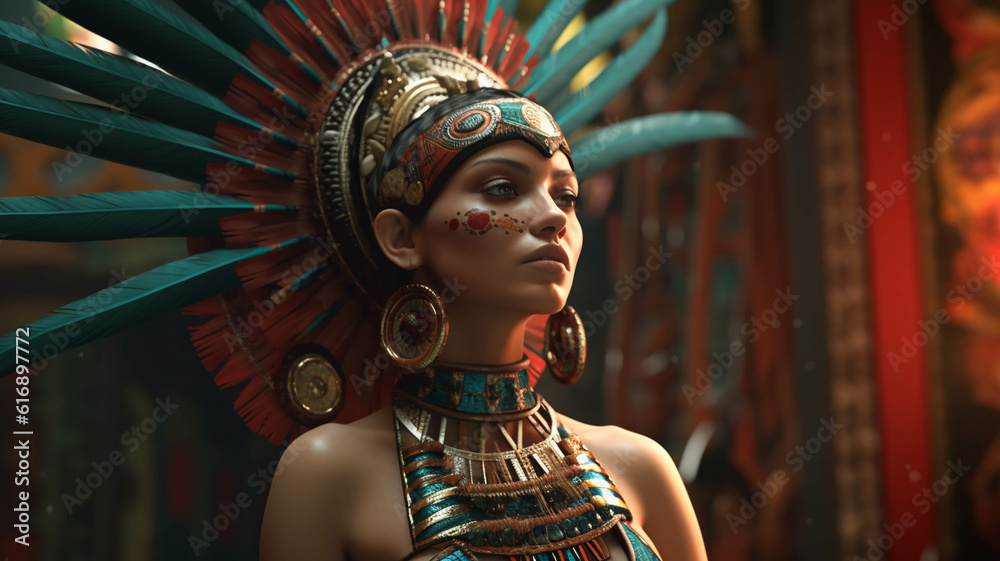 Ilustración mujer azteca, prehispanica. colorida Stock Illustration ...