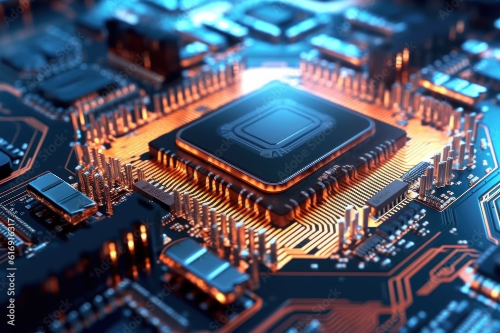 High tech concept visualization: CPU board, processor, microchip ...