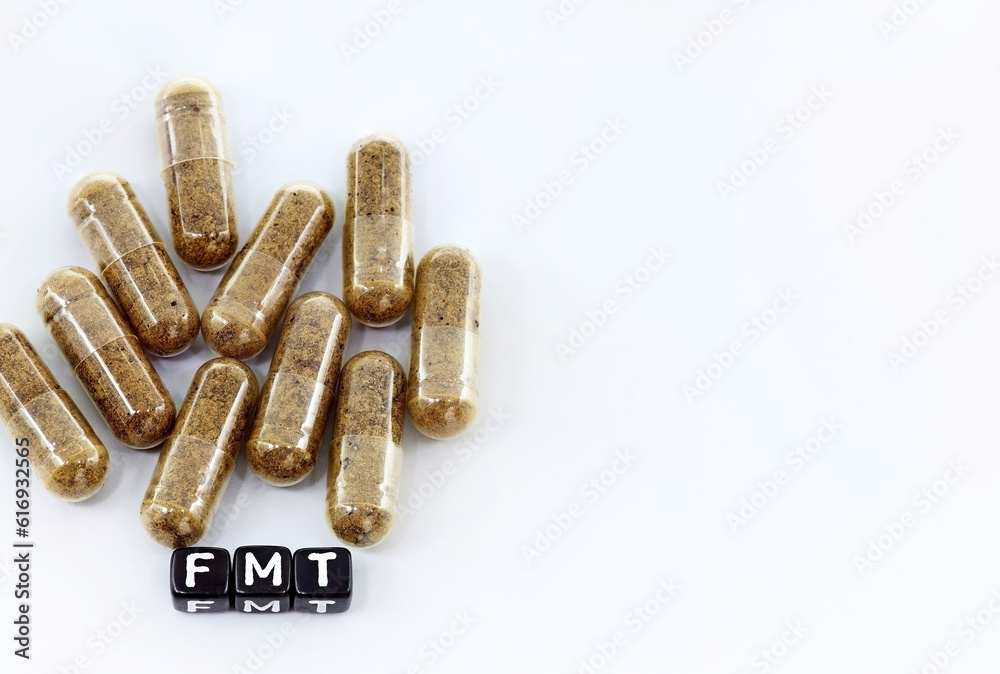 Fecal transplant or fecal matter transplant (FMT). Pills or medicines ...