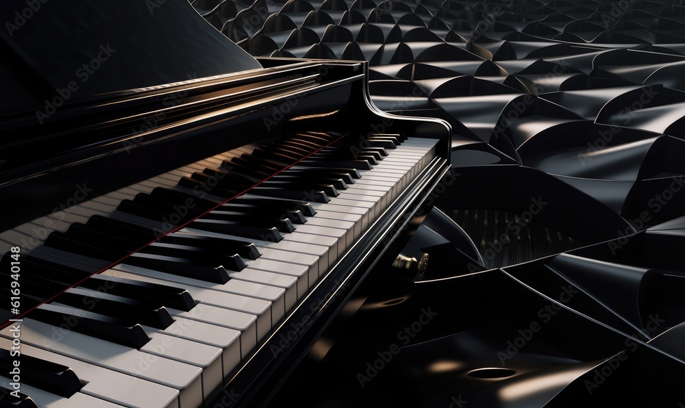 Elegant and sleek curved grand piano with wavy keyboard design ...