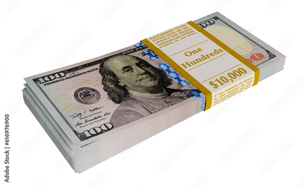 Currency strap of $100 bills, worth of $10,000/ Bundle of american ...