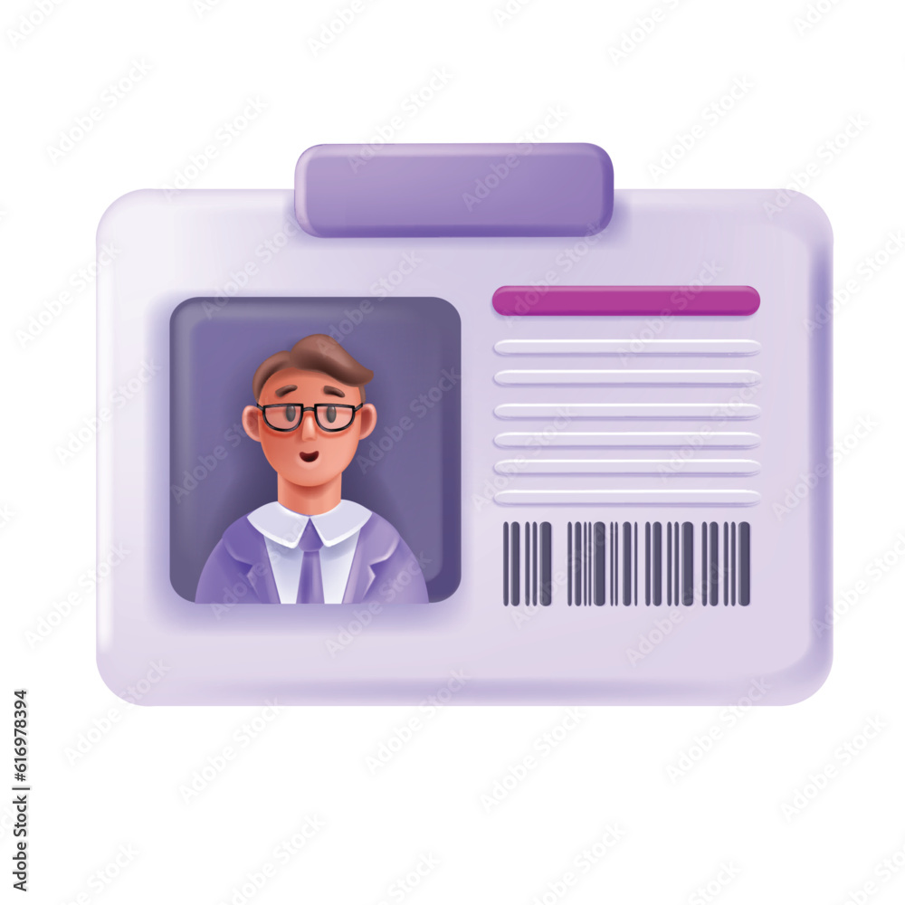 3D ID card, vector person employee staff document, passport credentials ...