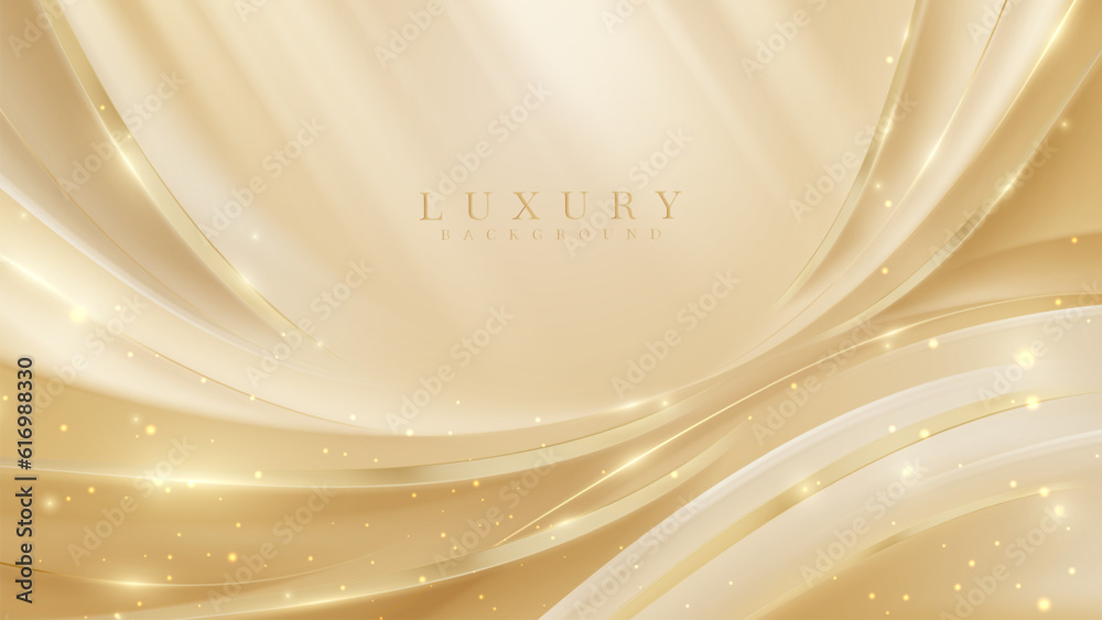 Cream colored luxury background with golden elegant ribbon with light ...