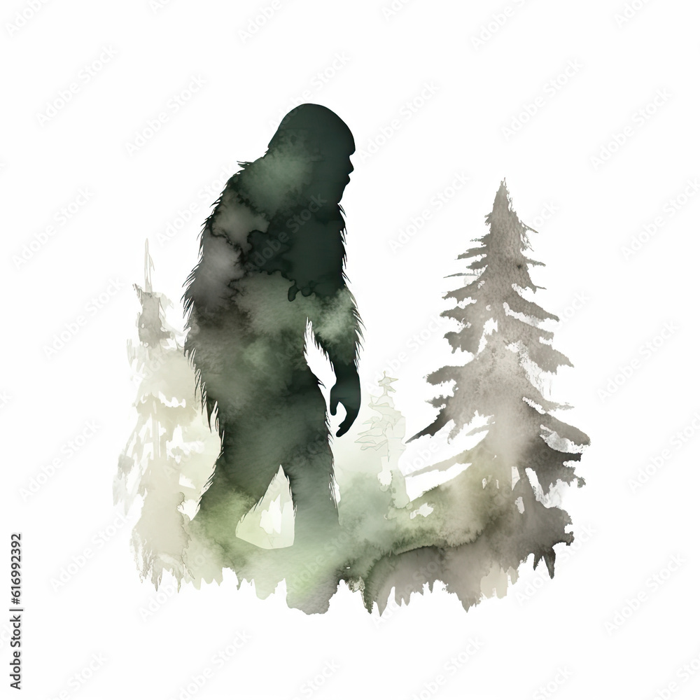 Bigfoot, sasquatch, yeti, yeren, yowie, watercolor, bigfoot silhouette, AI Generated Stock ...