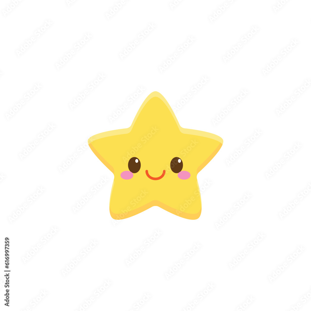 Cute, little smiling star. Smiley face emoticon design. Vector ...