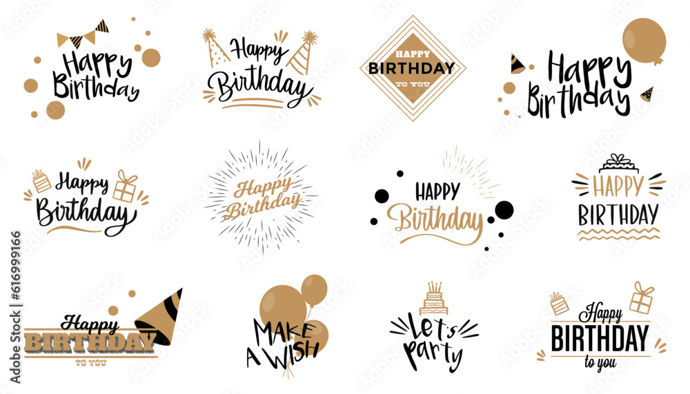 Happy birthday badge emblems collection. Set of happy birthday text ...