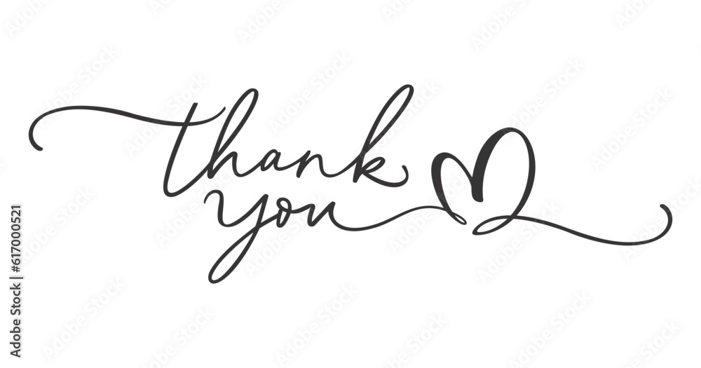 Thank you cursive, handwritten, calligraphy with heart, vector, note ...