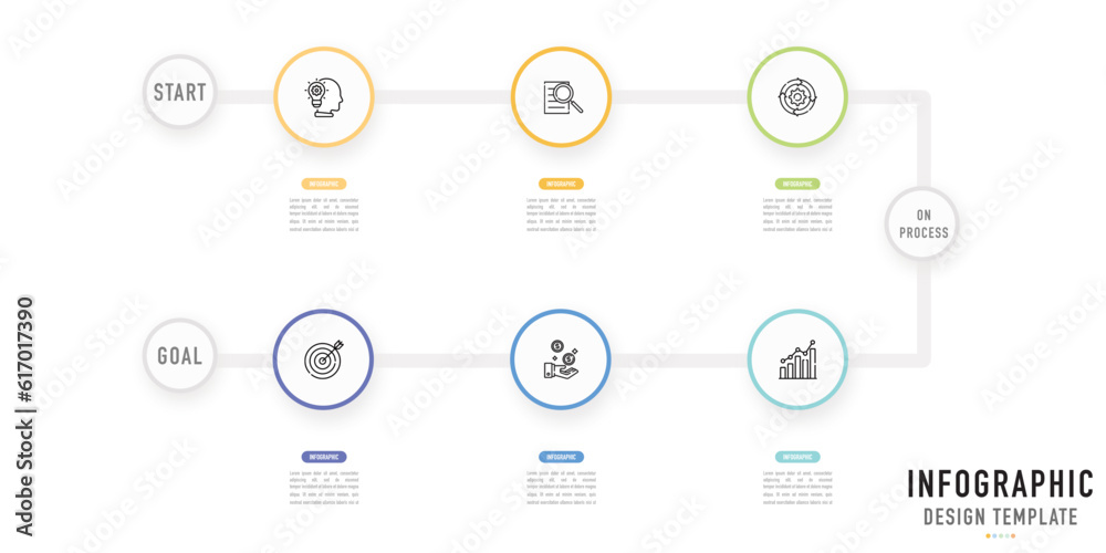 Circular roadmap infographic or element with 6 step, process, option ...