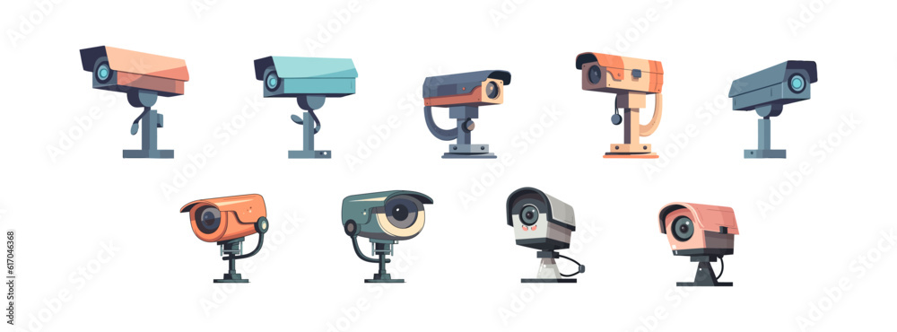 CCTV set flat cartoon isolated on white background. Vector illustration ...