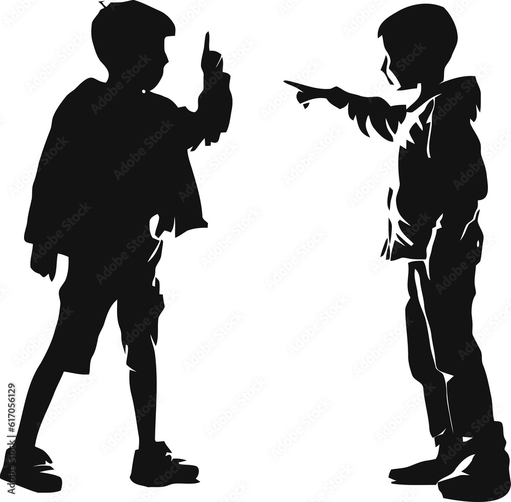 silhouette of two boys pointing at each other, angry, debating Stock ...