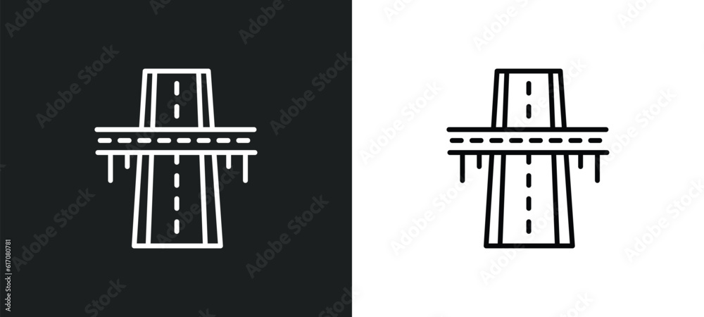 flyover bridge line icon in white and black colors. flyover bridge flat ...
