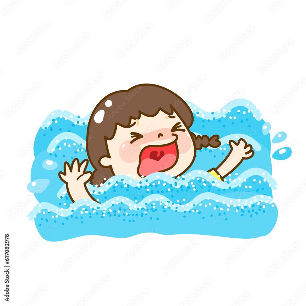 Cartoon kids drowning in water. Stock Vector | Adobe Stock