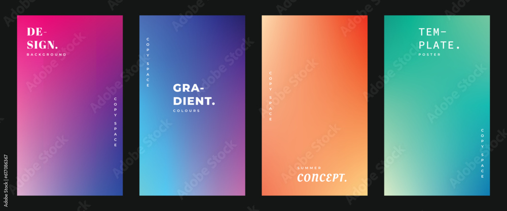 Colorful smooth gradient background template copy space set. Colour ...