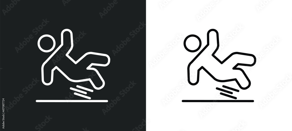 slippery line icon in white and black colors. slippery flat vector icon ...