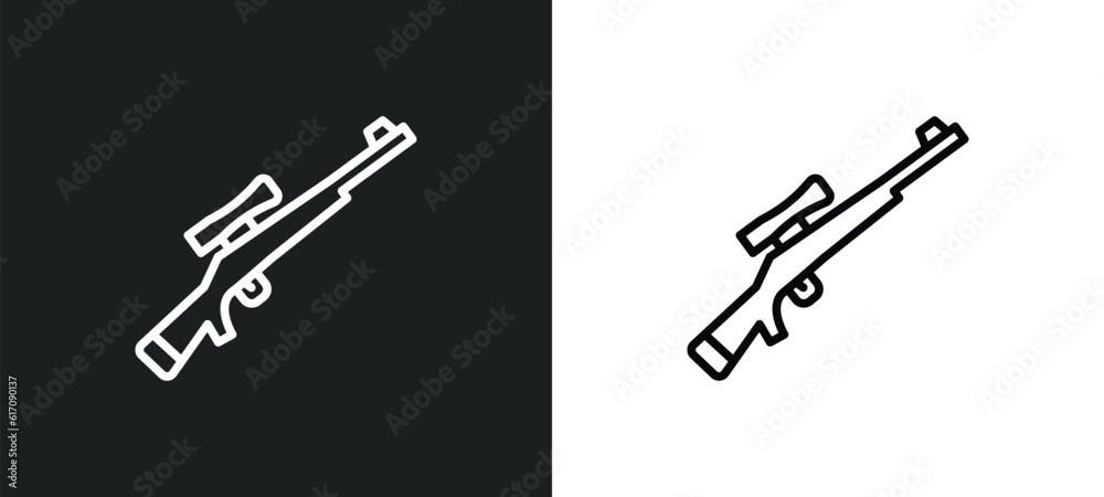 sniper rifle line icon in white and black colors. sniper rifle flat ...