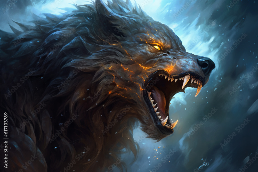 Mystical scandinavian beast wolf Fenrir. Fenrir start Ragnarok, North ...