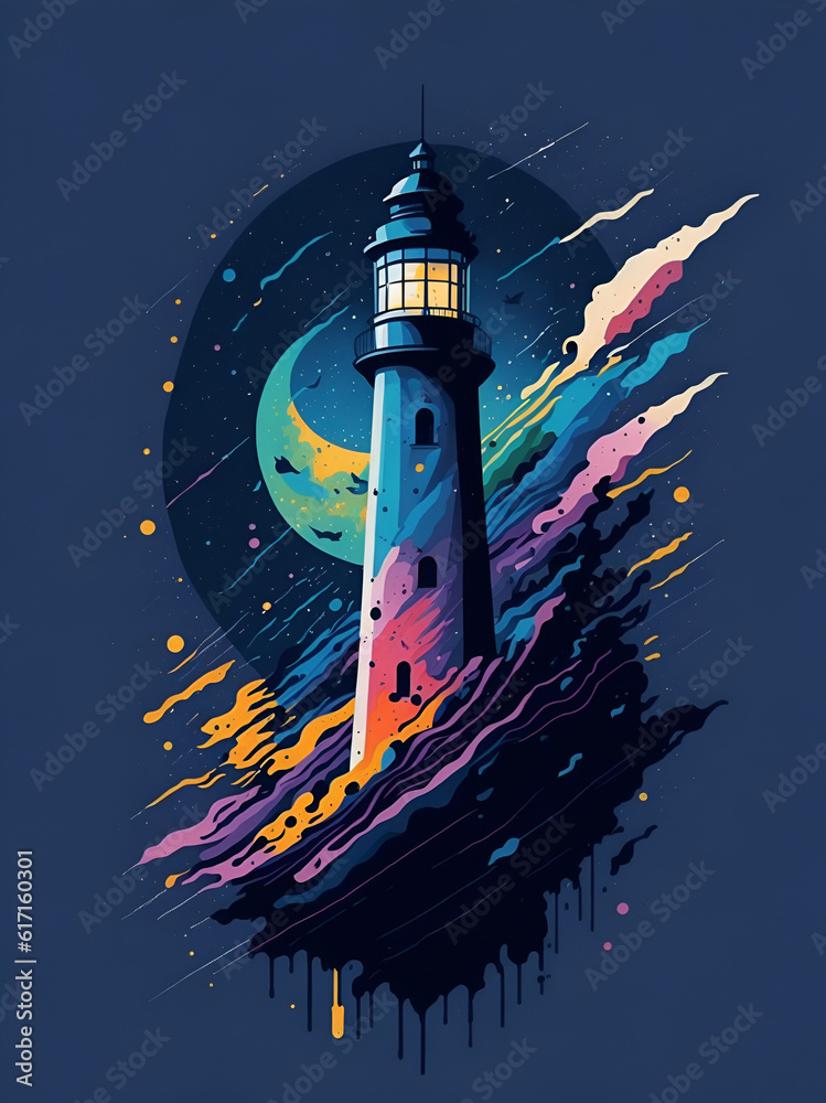 Cartoon Lighthouse drawing. AI generated illustration Stock ...