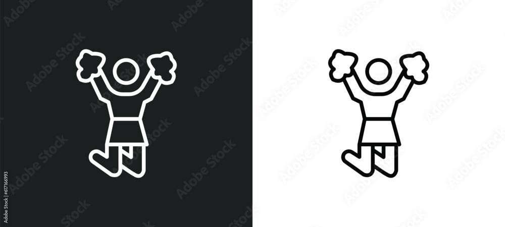 cheerleader line icon in white and black colors. cheerleader flat ...