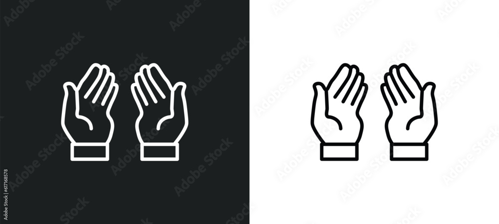 dua hands line icon in white and black colors. dua hands flat vector ...