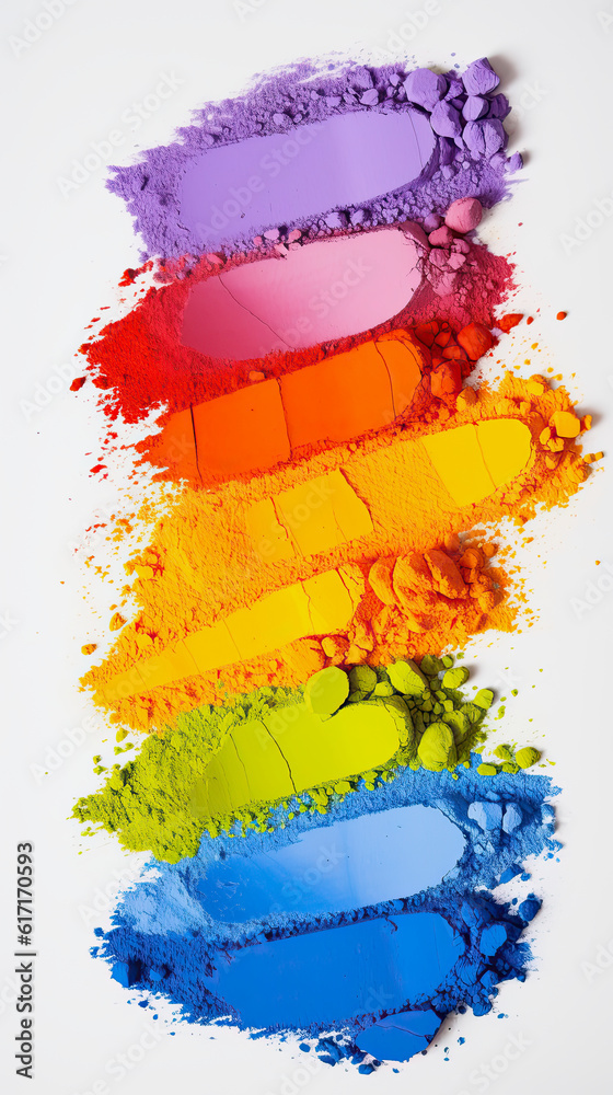 generative ai illustration of rainbow colored make up powder in a row ...