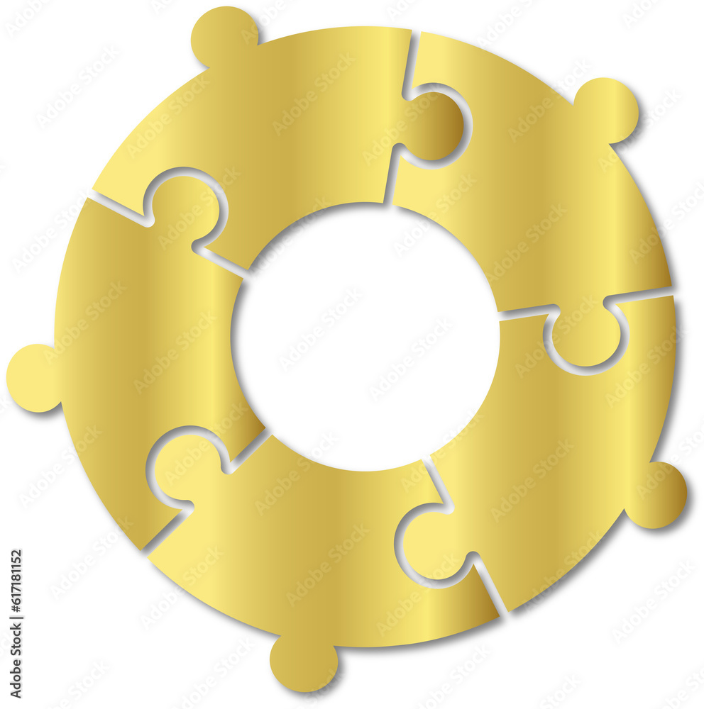 Gold Gradient Infographic Pie Flow Chart Jigsaw Puzzle Diagram with 5 ...