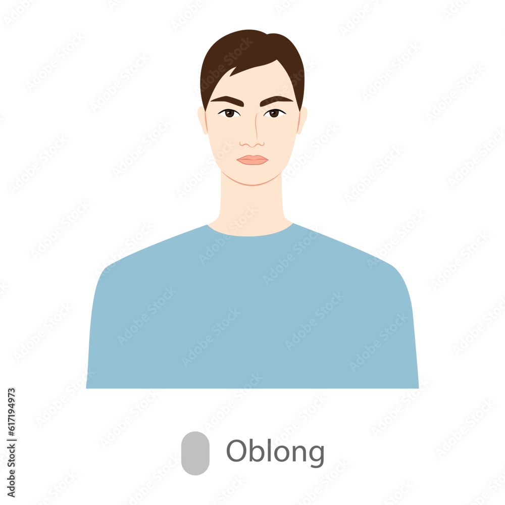 Men face oblong shape type with text diagram in the blue shirt. Male ...