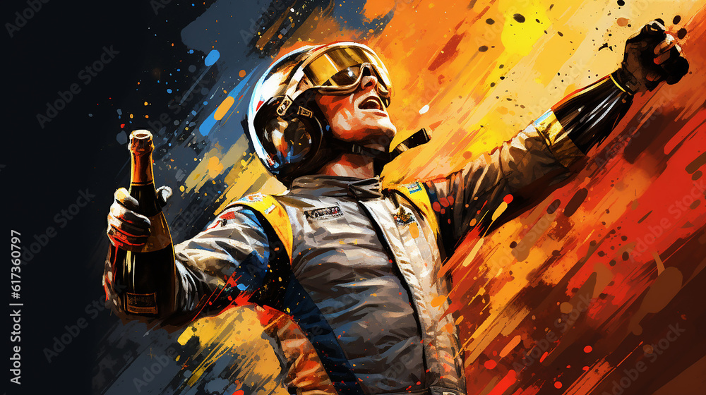 Race car driver celebrating the win, racing driver celebrating with ...