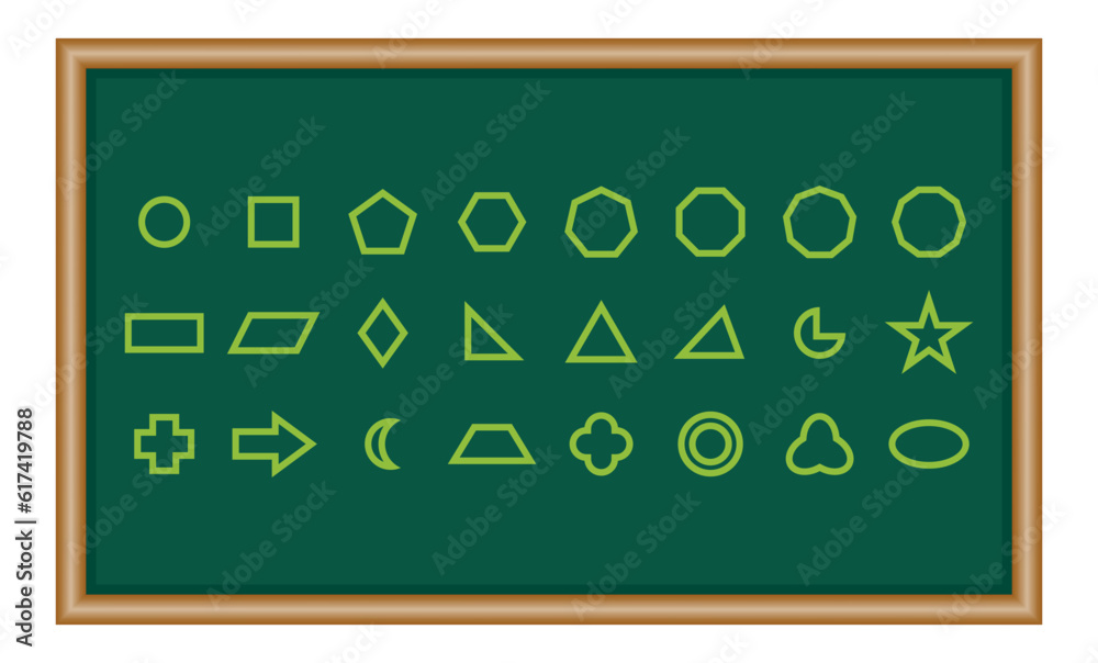 Set of 2D geometric shapes in math. Circle, square, pentagon, hexagon ...