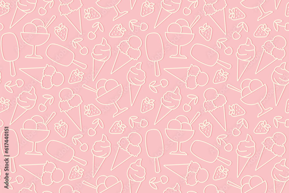 seamless summer pattern with various of ice cream and fruits - vector ...