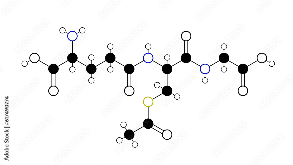 s-acetylglutathione molecule, structural chemical formula, ball-and ...