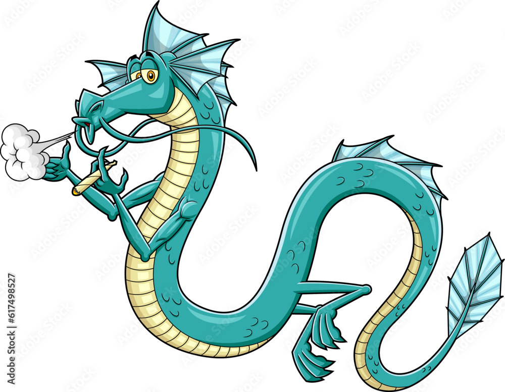 Cute Dragon Cartoon Character Smoking A Joint. Vector Hand Drawn ...