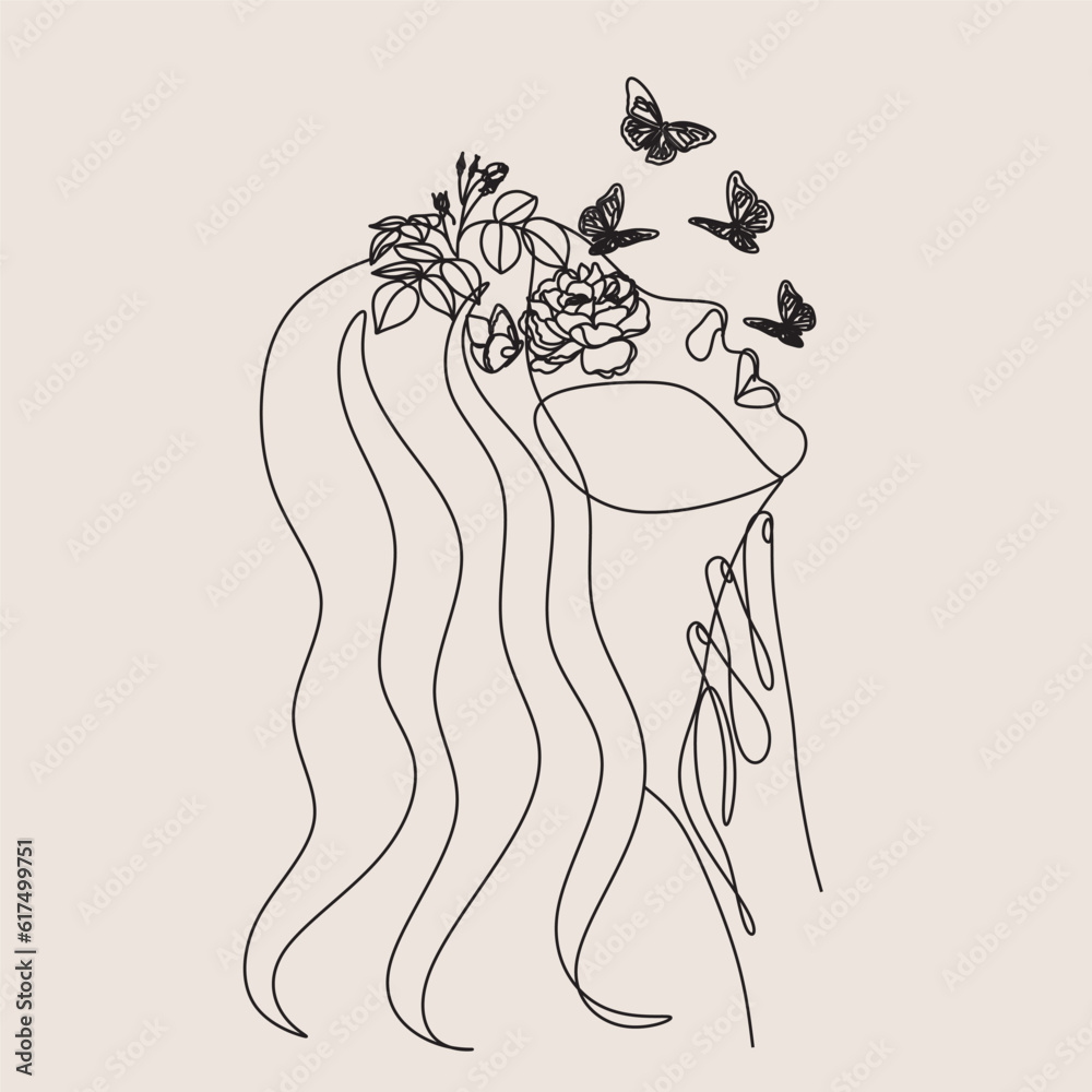 Woman Line Art Minimalist Logo. Nature Organic Cosmetics Makeup. Flower ...