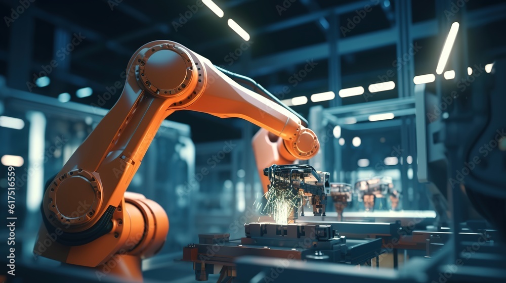 Robotic arm working with laser and screen monitor control, industrial ...