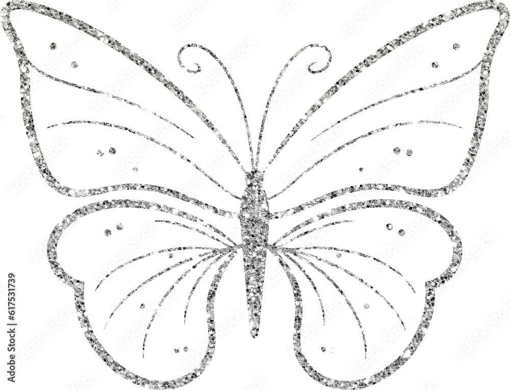 Silver Glitter Butterfly Line Art Silhouette Stock Photo | Adobe Stock