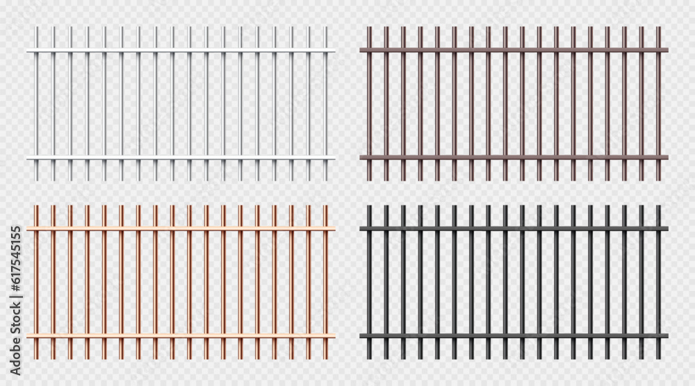 Various shiny metal prison bars collection. Realistic detailed jail ...