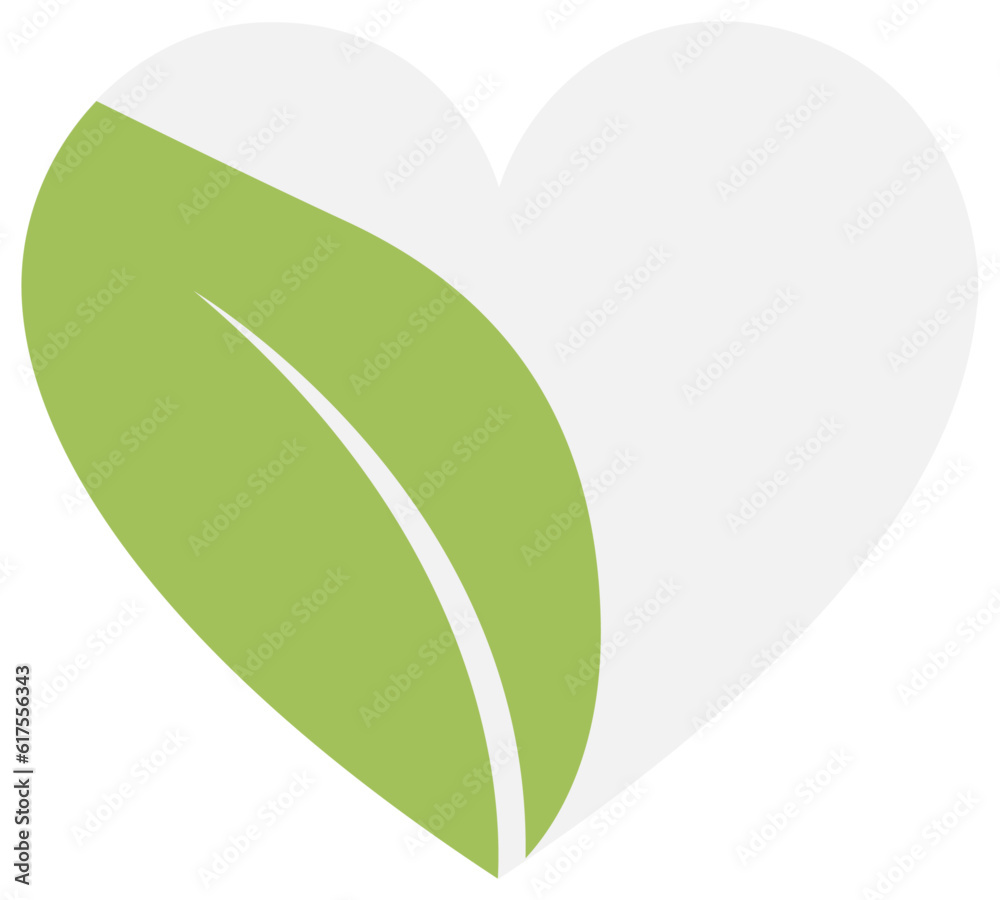 Vegan heart and leaf icon, badge and symbol of vegan love. Plant ...